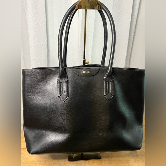 Lauren Ralph Lauren | Bags | Ralph Lauren Rll Black Leather Large Tote ...